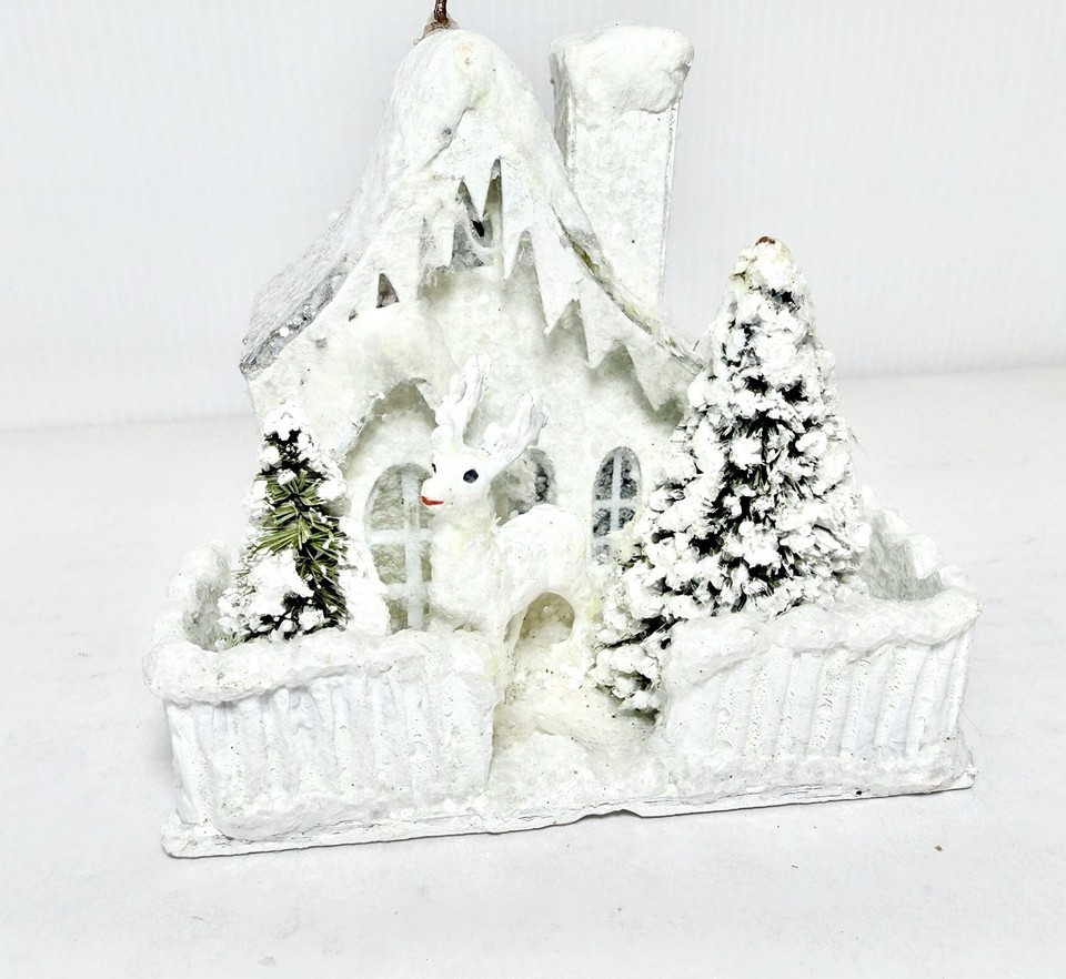 Bethany Lowe 4" Wintery White Cape Cod Putz House Deer Christmas ...