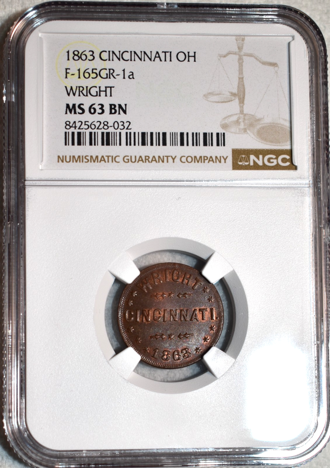 NGC MS-63 BN 1863 Wright/Flying Eagle Civil War Token, Cincinnati, OH ...