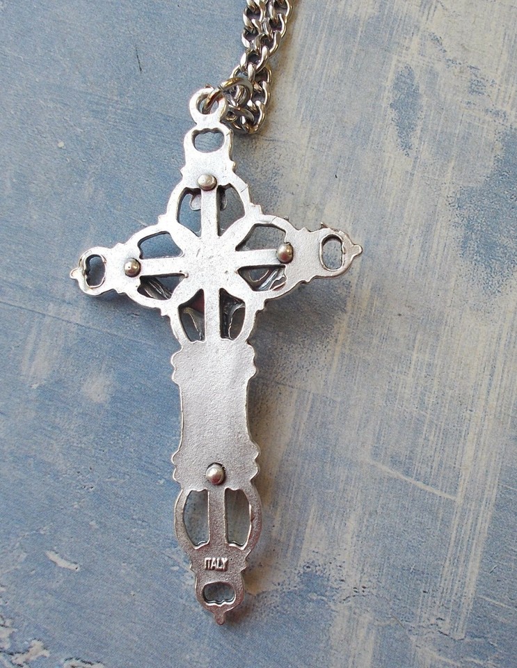 GORGEOUS ornate Catholic CRUCIFIX Pendant/Necklace~Stainless Steel ...