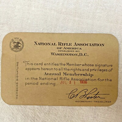 1936 NRA NATIONAL RIFLE ASSOCIATION ANNUAL MEMBERSHIP CARD | eBay