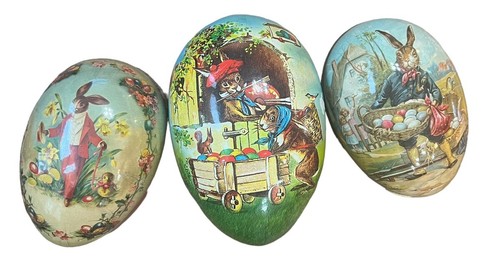 Lot Of 3 Nestler Germany Paper Mache Easter Egg Rabbit Pulling Cart 6 ...