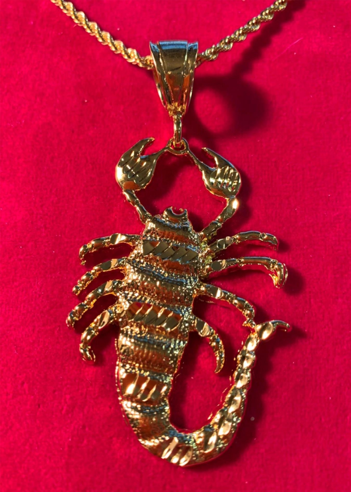 14KT GOLD PLATED SCORPION ZODIAC CHARM OVER 3" HIGH & 24" 3MM ROPE ...