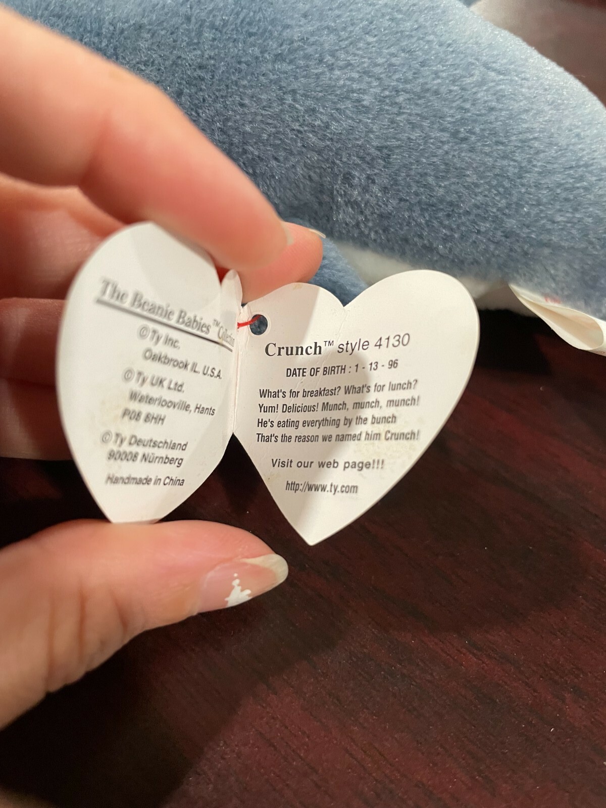 TY Beanie Baby Crunch the Shark Plush Toy DOB 1 - 13 - 96 with Tags PVC ...