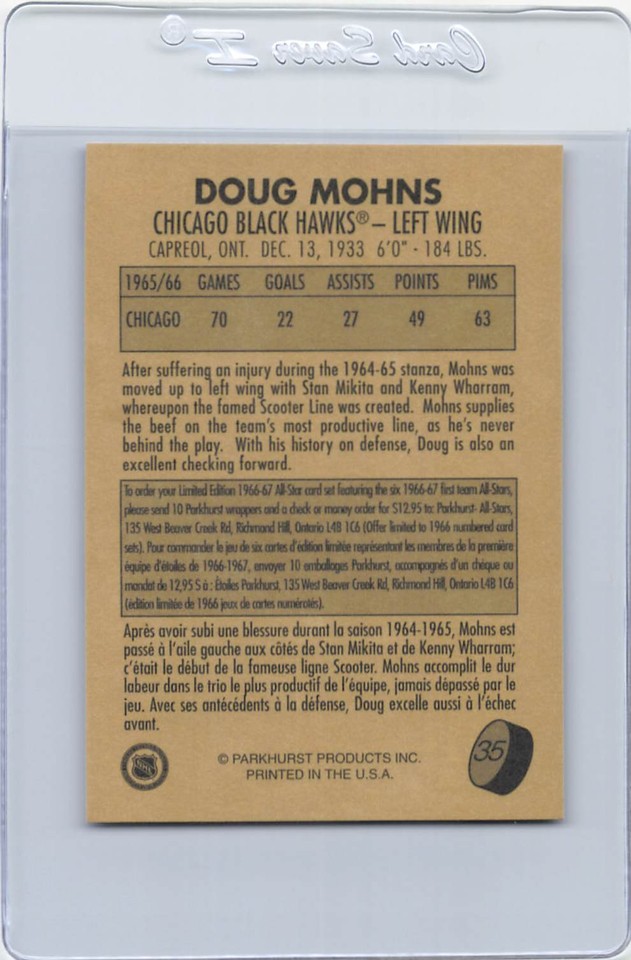 1995/96 Parkhurst #35 Doug Mohns Blackhawks Signed Auto *J7803 | eBay