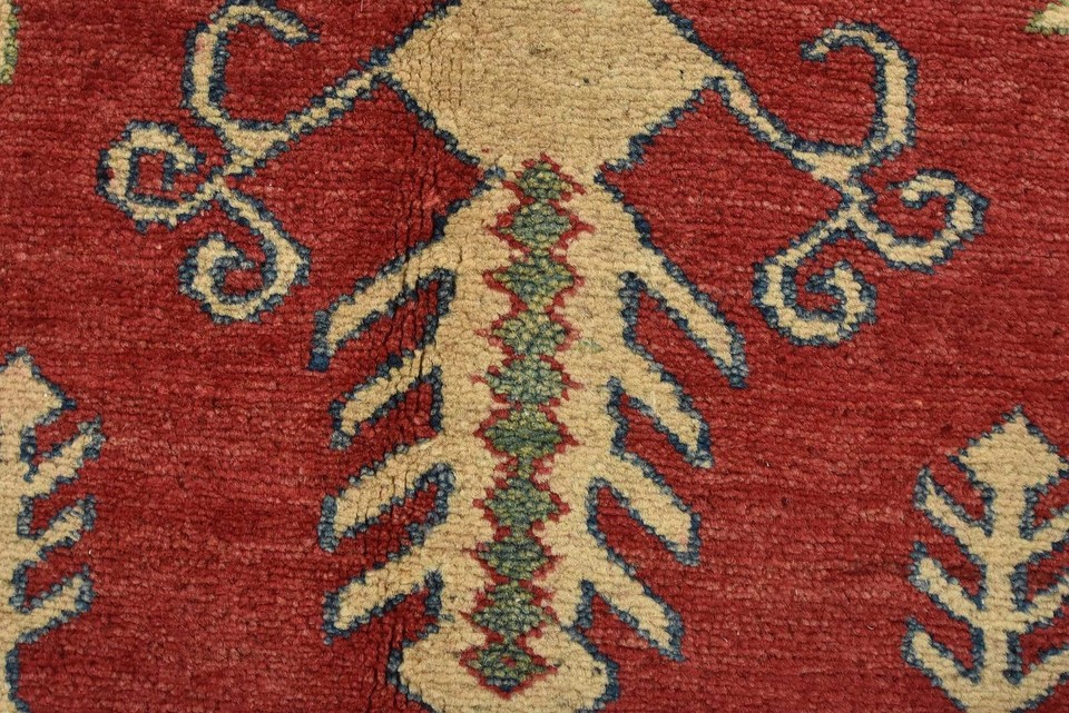 Kazak Rug 8'4'' x 11'6'' Red Wool Tribal Geometric Hand-Knotted ...