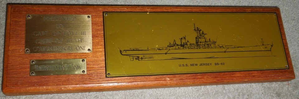USS New Jersey BB-62 Battleship Deck Teak Plaque Presented to USN ...