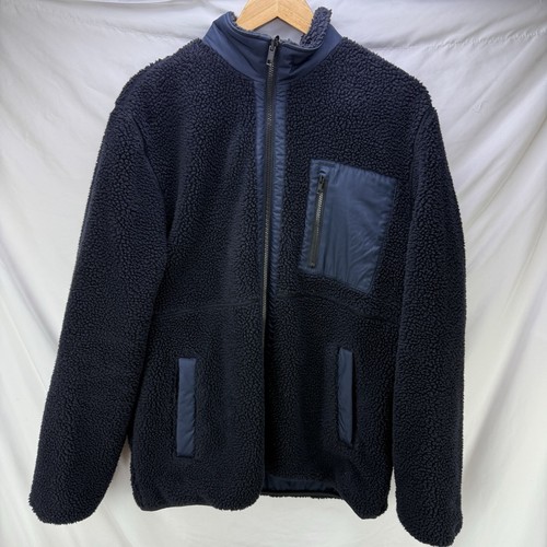 GAP Reversible Fleece Jacket Mens Large Navy Blue Sherpa Lined LT Coat ...