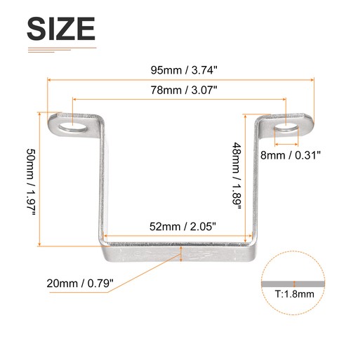 48mmx52mm U Shaped Strut Connector Bracket - 8Pack - 304 Stainless ...