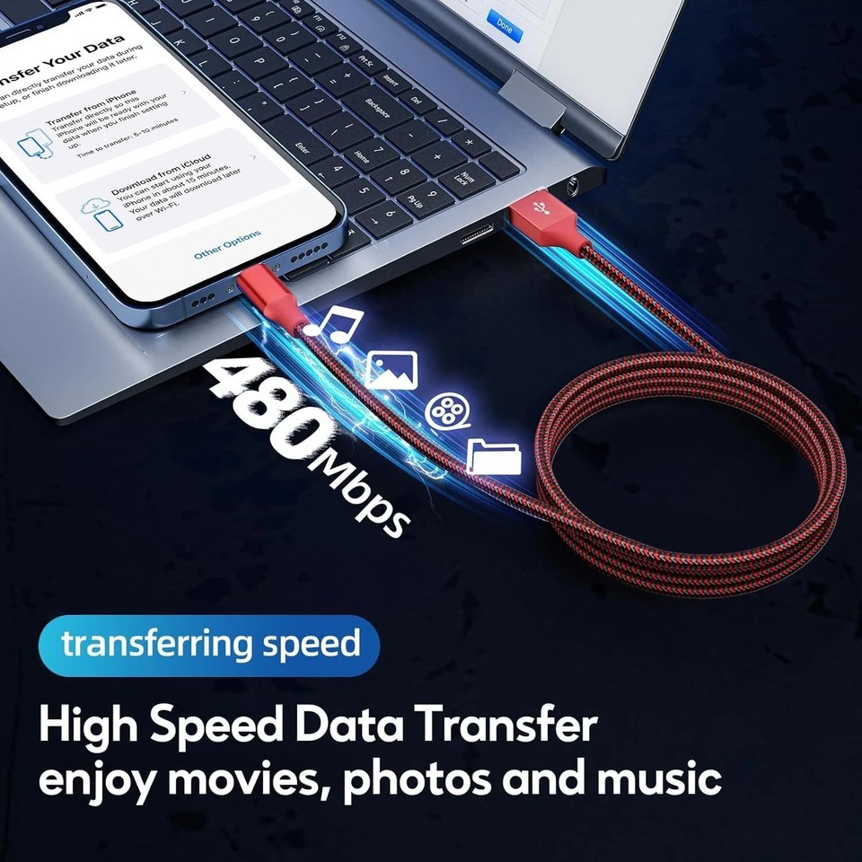 Heavy Duty Braided Long USB Fast Charger Cable Lead For iPhone 14 13 12 ...