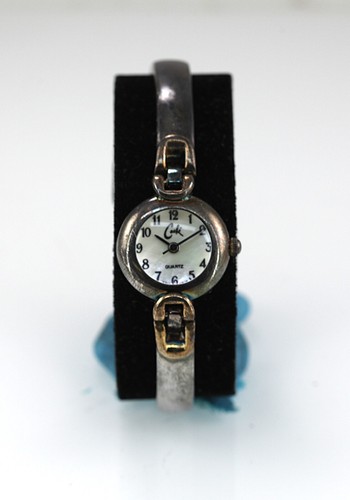 Cache Watch Women Antiqued Silver Gold Stainless Steel WR Battery MOP ...