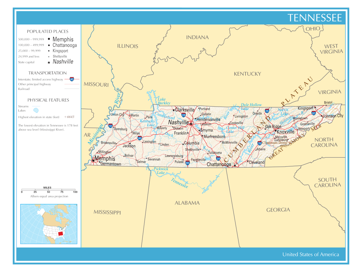 Tennessee United States Map Tennessee Shaded Relief Map » Shop