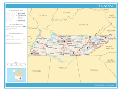 Physical Political Map Of Tennessee Land Use Map, Franklin County,