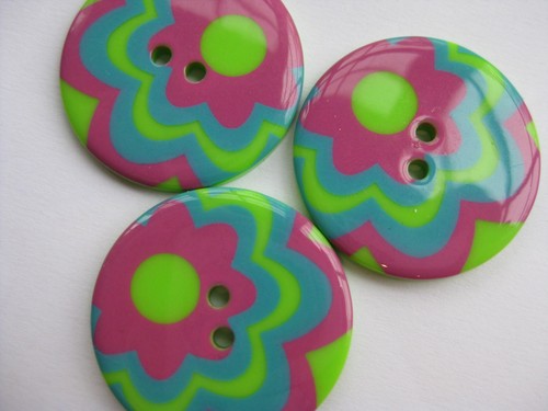 35mm Ex Large Lime Green Teal Pink Flower Stylised Designer Sewing ...