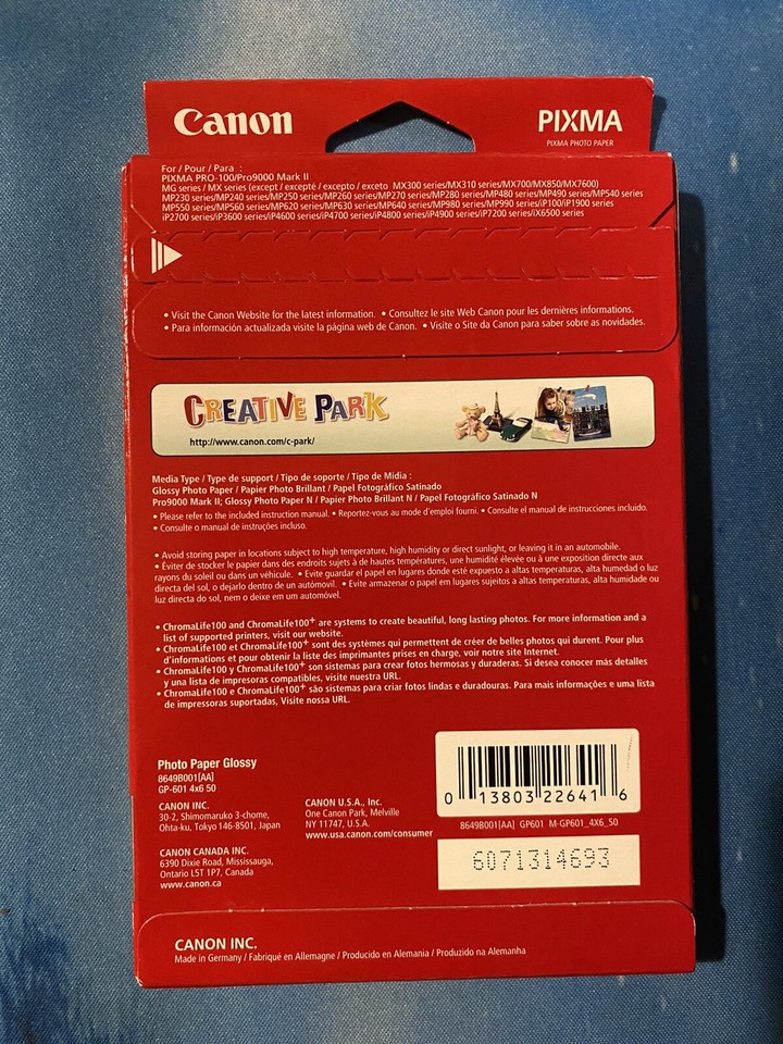 Canon Pixma Photo Paper Glossy 4 x 6" 50 Sheets GP-601 (4102812567) | eBay