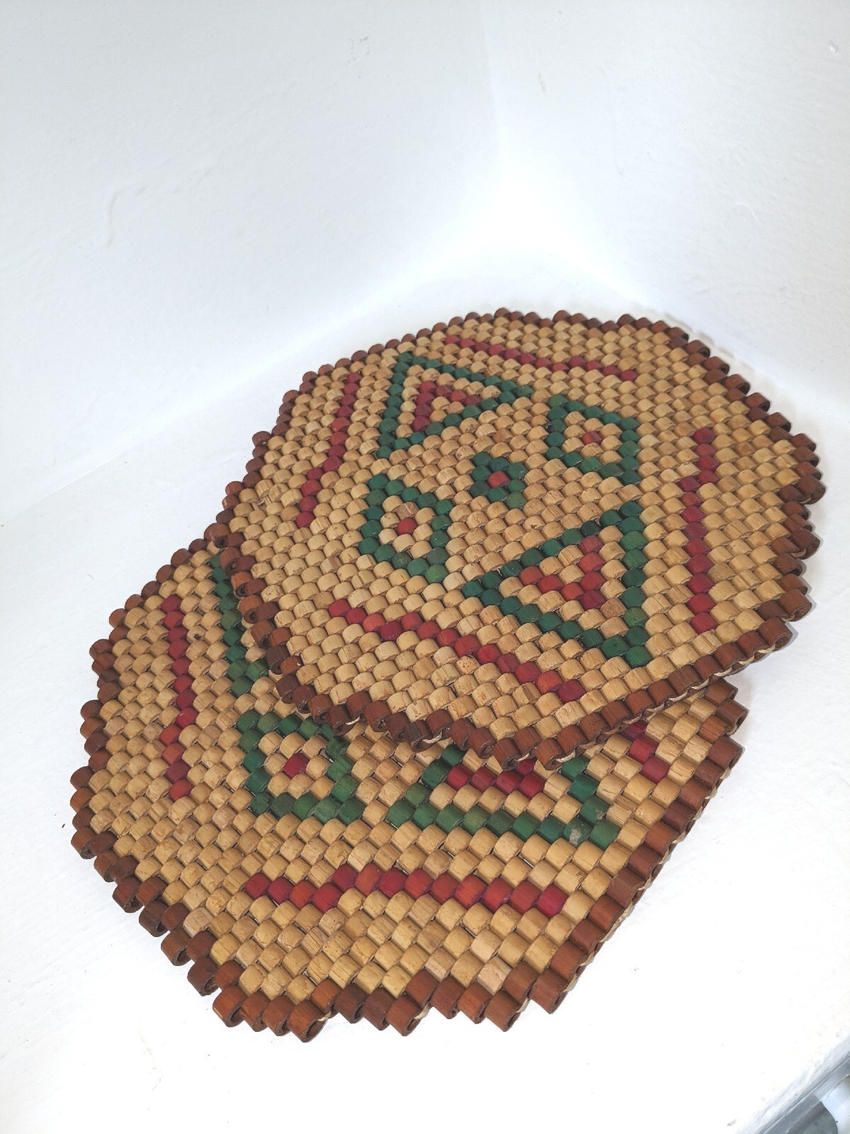 Vintage Wooden Beads Trivet Wall Gallery Art BoHo Lot of 2 | eBay