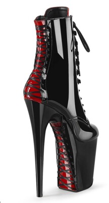 8" Black Red Lace Up Corset Platform Stripper Heels Ankle Boots Pleaser ...