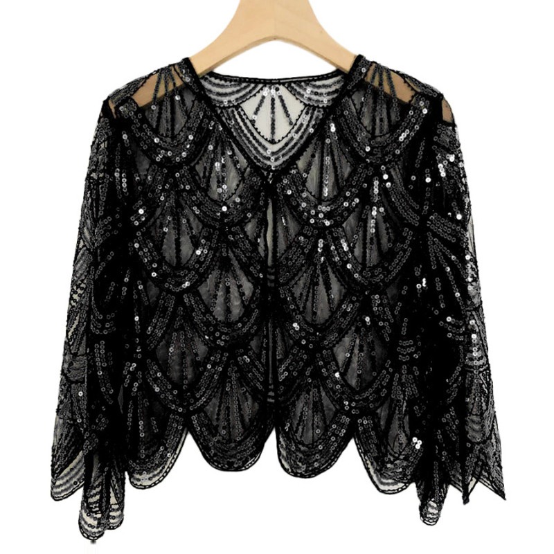 Ladies Sequin Cropped Cardigan 3/4 Sleeve Mesh Glitter Bolero Jacket ...
