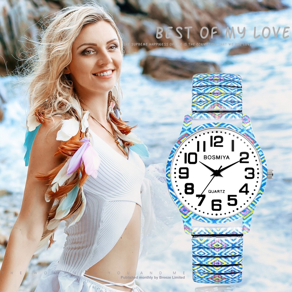 Women's Bohemian Stretch Band Watches Easy Reader Quartz Analog Wrist ...