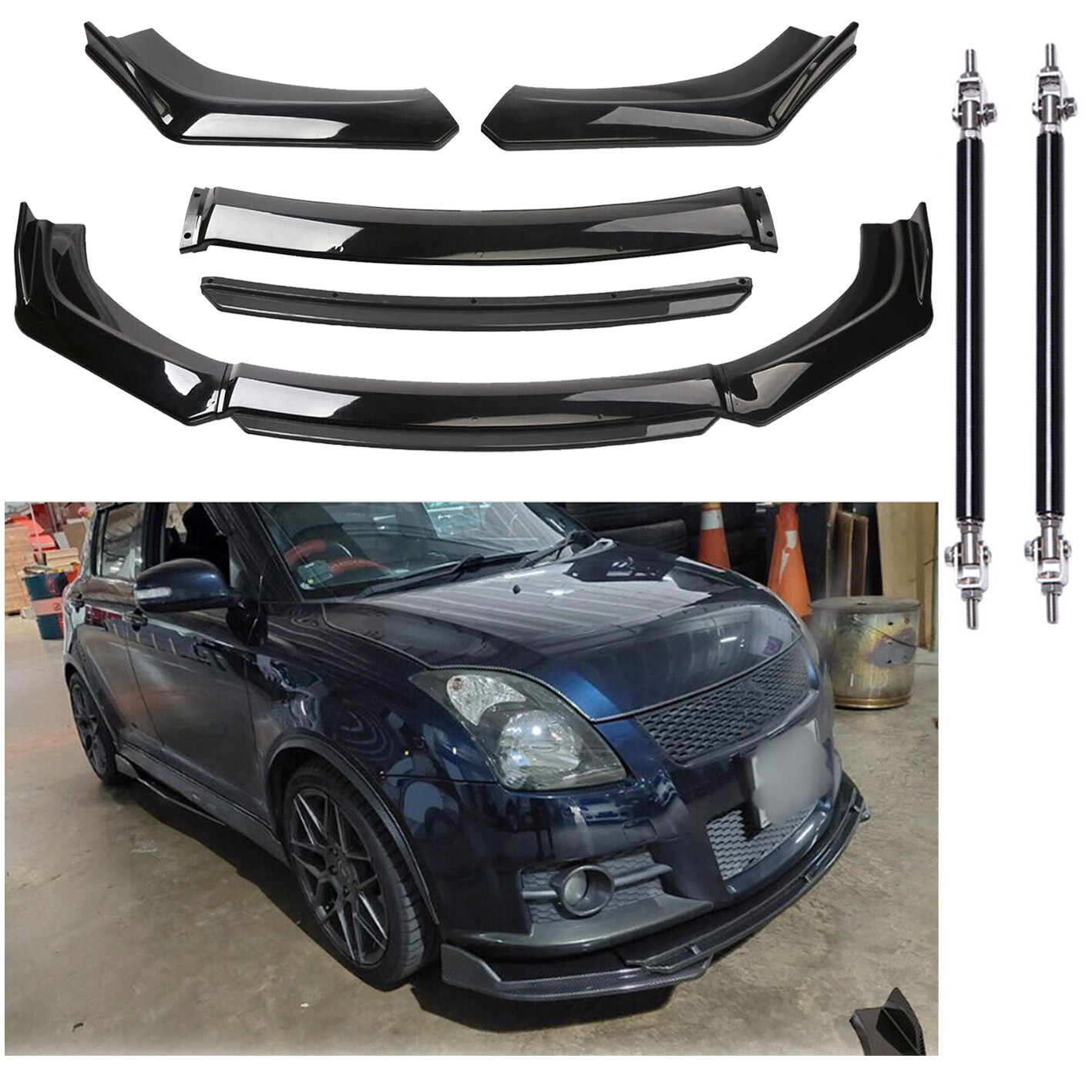 Front Bumper Lip Spoiler Splitter Body Kit Gloss Black For Suzuki Swift ...