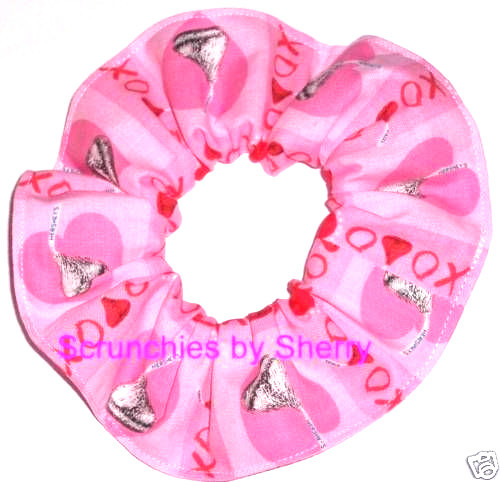 Hair Scrunchie Valentines Day Fabric Scrunchies by Sherry Hearts Kisses ...