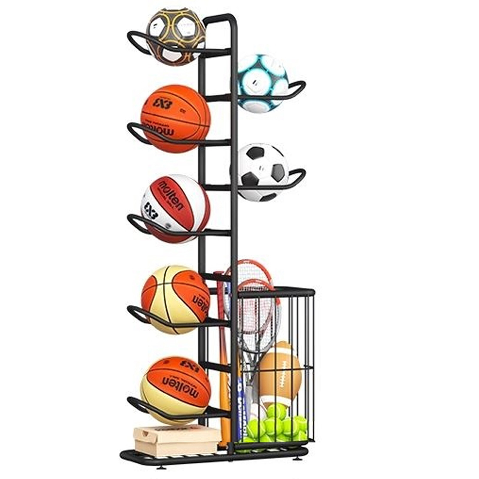 Basketball Ball Storage Rack Freestanding Sport Equipment Organizer ...