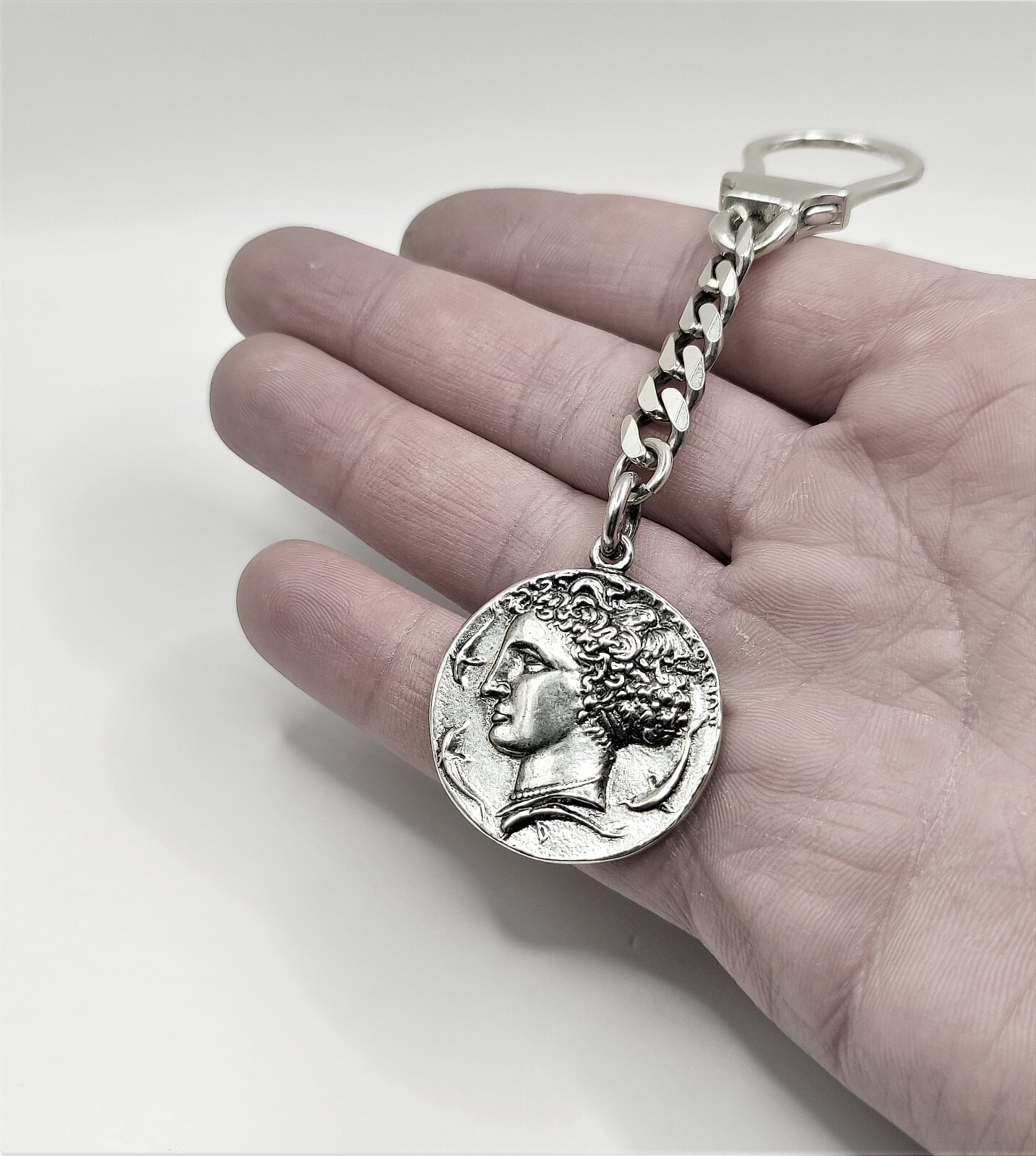925 Sterling Silver Keychain with Goddess Artemis/Arethusa Coin | eBay