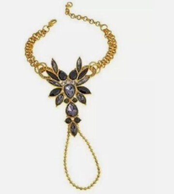 ASA Jewelry Black Faceted Stone Gold tone fancy Princess Bracelet | eBay