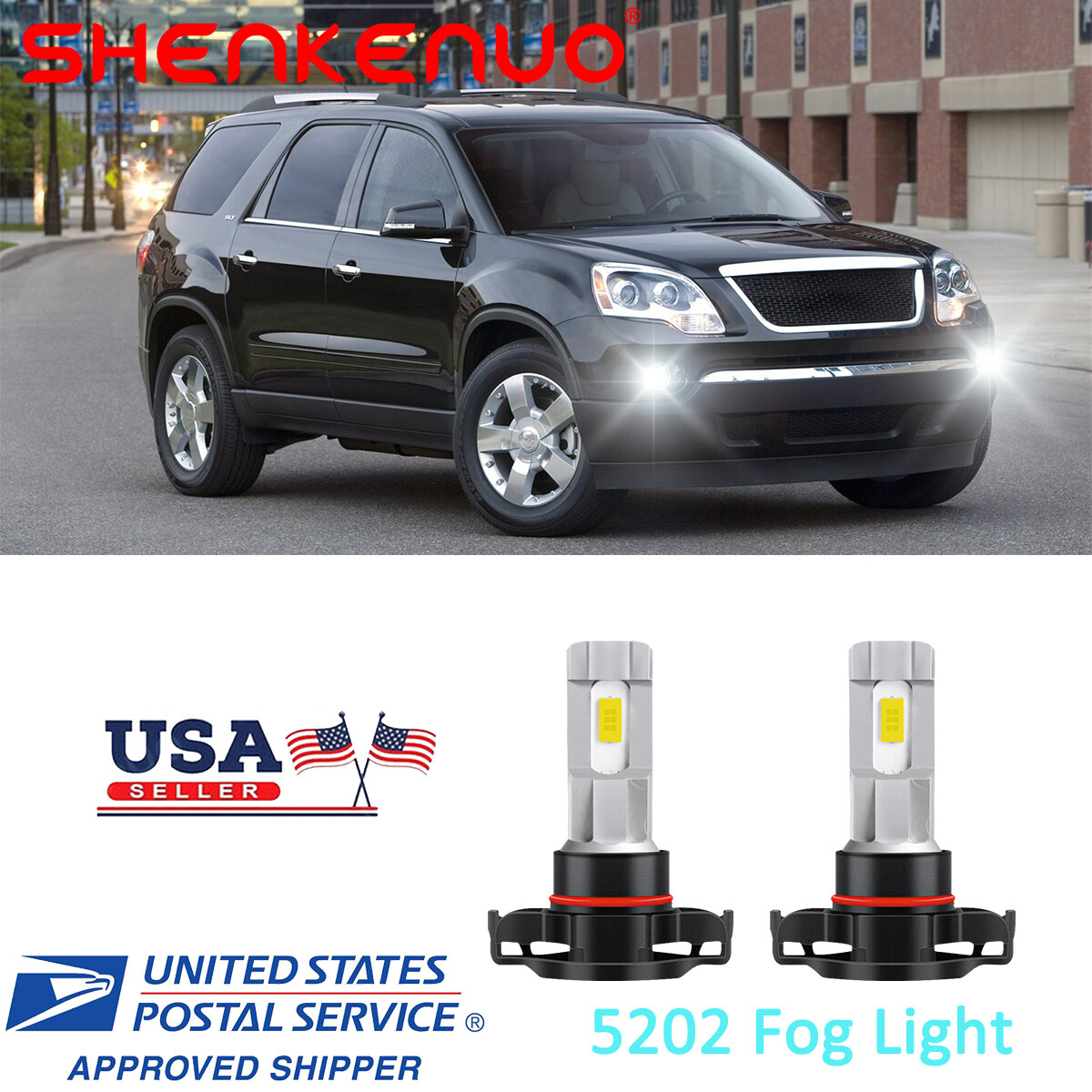 5202 H16 2400LM LED Fog Light Driving Bulb 6000K For GMC Acadia 2007 ...