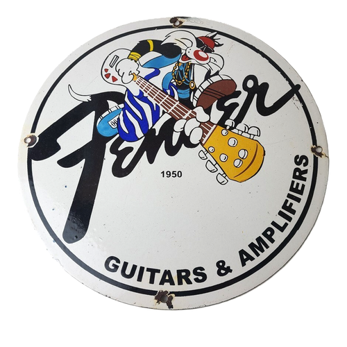 Vintage Fender Sign - Guitars Amplifiers Music Porcelain Gas Station ...