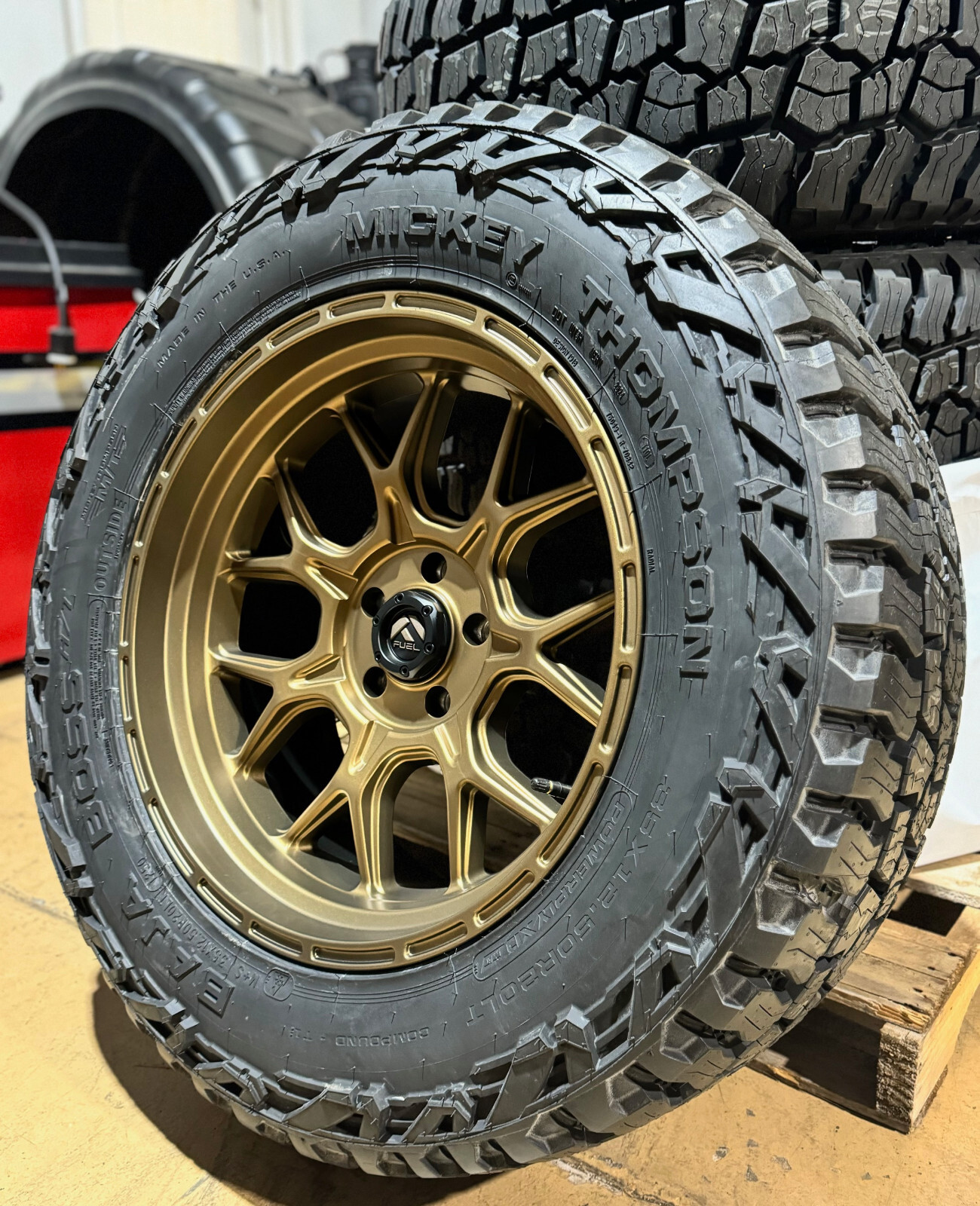 20x10 Fuel Tech Bronze Wheels 35" Baja Boss AT Tires 5x5 Jeep Wrangler ...