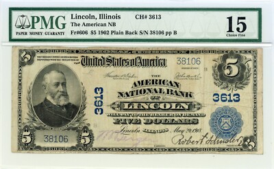 1902-Lincoln, IL, $5 Plainback-CH# 3613-PMG 15 | eBay