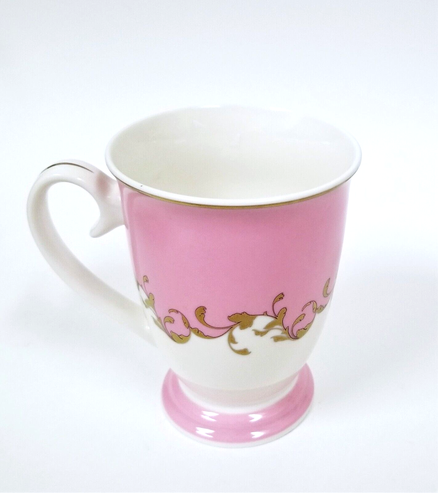 NEW EILEEN'S RESERVE WHITE,PINK,GOLD ACCENT TRIM TEA,COFFEE MUG CUP | eBay