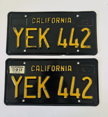 1963 Black California License Plates DMV Clear YOM 1969 442 Oldsmobile ...