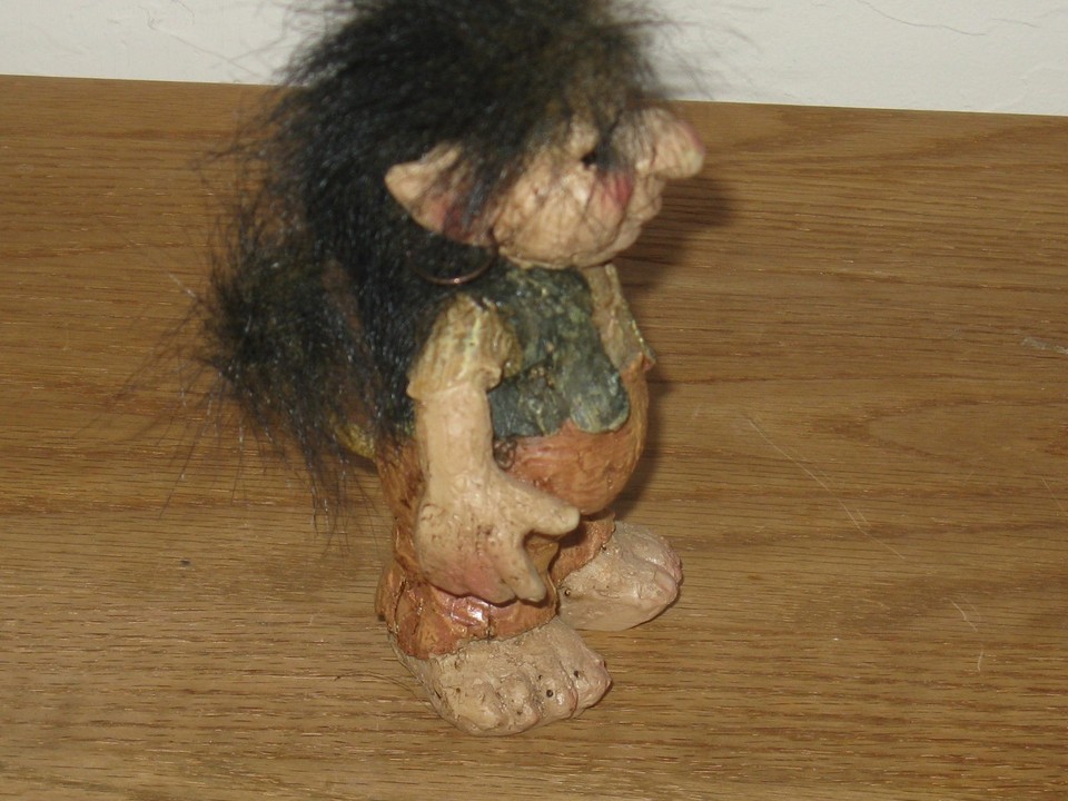 Vintage Nyform Troll Doll Norway 4 3/4" Tall Bushy Hair Big Nose Tail ...