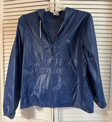 Vintage Izod Lacoste Mens Jacket Blue Pullover 1/2 Zip Ctr Pkt, Hooded ...