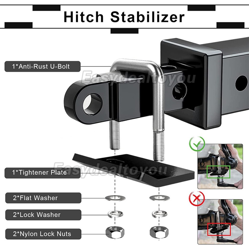 Anti-Rattle Stabilizer Hitch Tightener Bracket Tongue Tow Bar Trailer ...