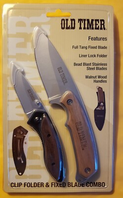 Old Timer Walnut Wood Clip and Fixed Blade Combo w/Sheath (OTP17-22CP ...