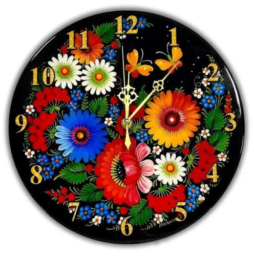 Petrykiv Wall Clock 11.4" Traditional Folk Ukrainian Floral Pattern ...