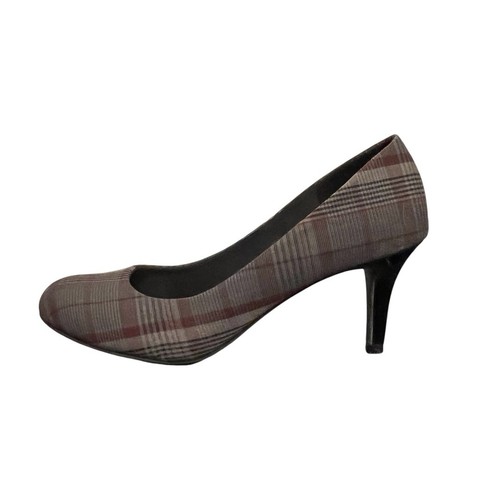 Gray Burgundy Plaid Pumps Comfort Plus By Predictions Sz 8.5 y2k Office ...