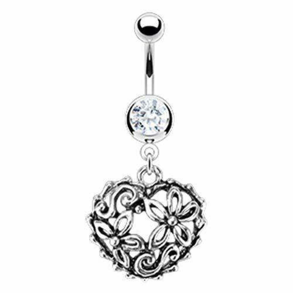 Body Accentz Belly Button Ring Vintage Flower Garden in a Heart Loop ...