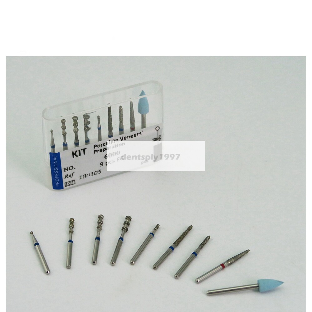 9pcs/set Dental Clinic Diamond Burs Kit For Porcelain Veneers ...