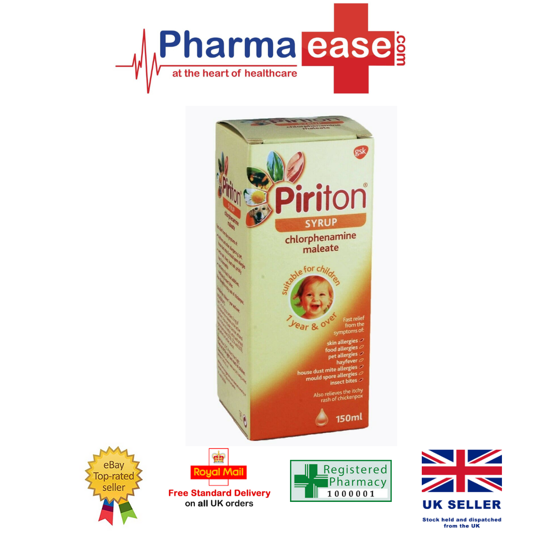 2 x Piriton Syrup - 150ml - Relieves Skin Food Pet House Allergies and ...