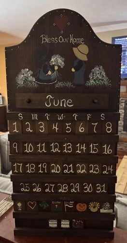 Vintage Wood Perpetual Calendar Wall Hanging Hand Painted Made In USA ...