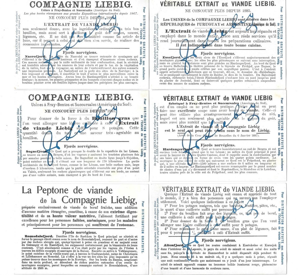 LIEBIG TRADE CARDS, NORWEGIAN FJORDS 1904 Set of 6 Cards (S778 French ...