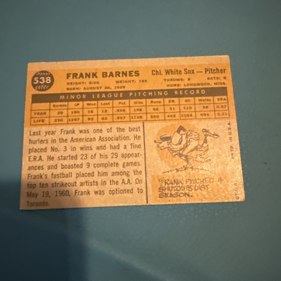 1960 Topps - High # Frank Barnes #538 (RC) | eBay