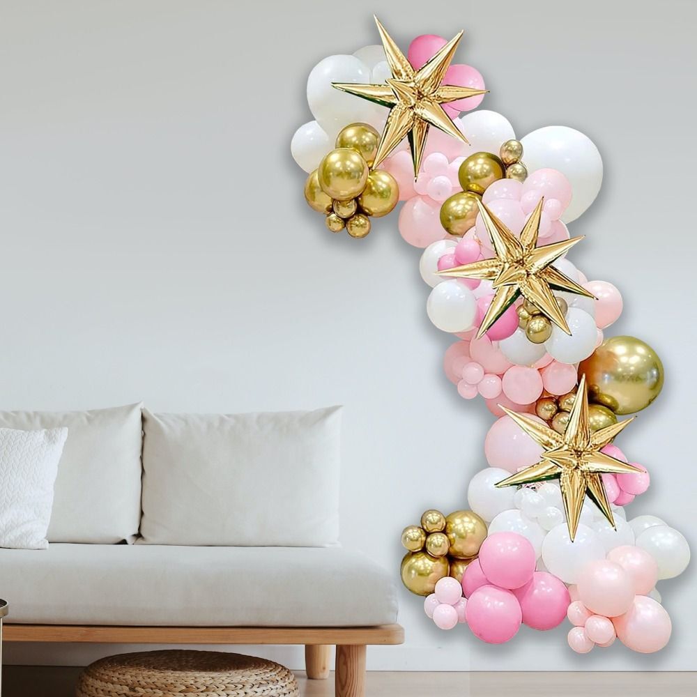 Pink Large Gold Starburst Balloons White Macaron Pink Wedding Girl's ...