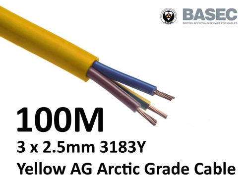 100M Arctic Yellow 3183Y Flex Cable 3core x 2.5mm Outdoor Construction ...
