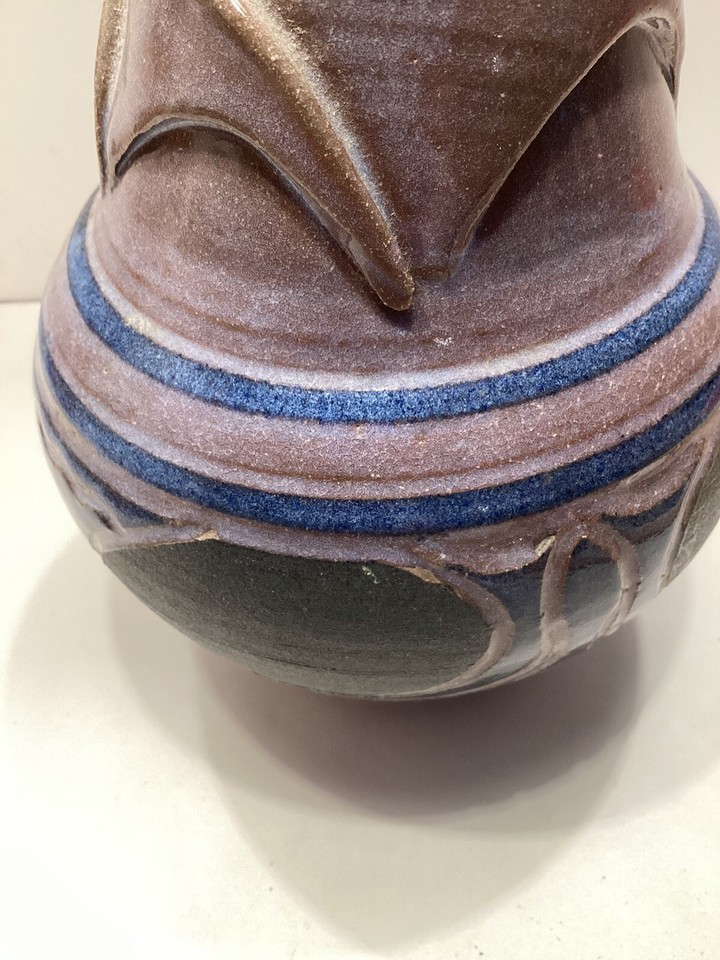 Larry Allen Studio Pottery - Blue Vase Incised Art Nouveau Design ...