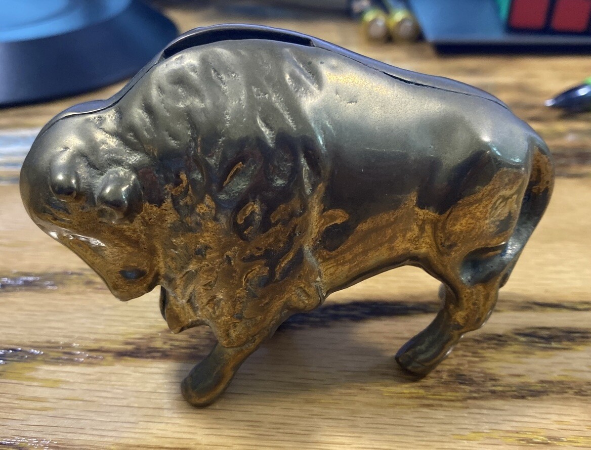 Vtg Brass/Iron Buffalo Bison Coin Penny Still Bank 4”x 2 3/4” | eBay