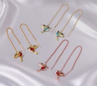 Gorgeous Hummingbird Threader Earrings ~ Gold Plated ~ 3 Colors | eBay